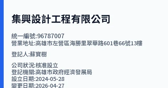 集興設計工程有限公司的照片-統編 96787007(高雄市) 公司登記資料與營業項目詳細圖表