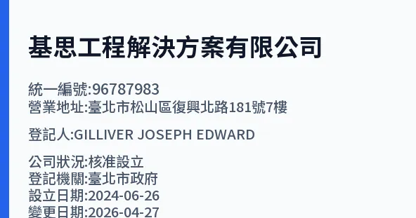 基思工程解決方案有限公司的照片-統編 96787983(臺北市) 公司登記資料與營業項目詳細圖表