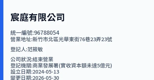 宸庭有限公司的照片-統編 96788054(新竹市) 公司登記資料與營業項目詳細圖表