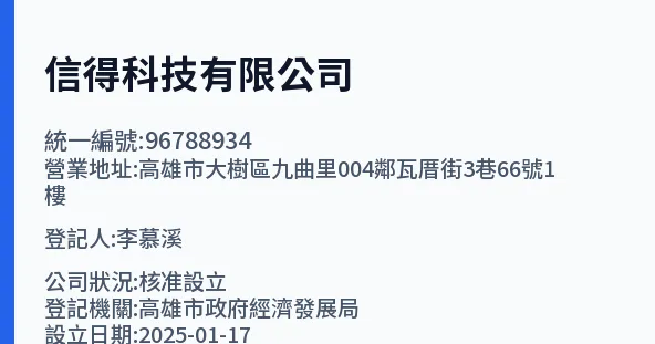 信得科技有限公司的照片-統編 96788934(高雄市) 公司登記資料與營業項目詳細圖表
