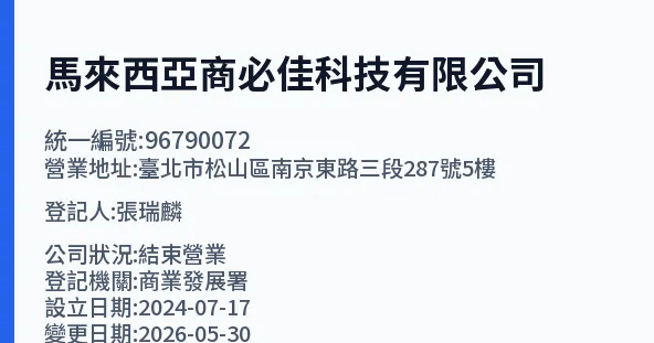 馬來西亞商必佳科技有限公司的照片-統編 96790072(臺北市) 公司登記資料與營業項目詳細圖表
