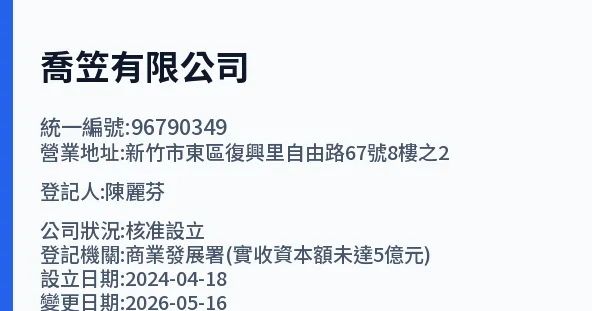 喬笠有限公司的照片-統編 96790349(新竹市) 公司登記資料與營業項目詳細圖表