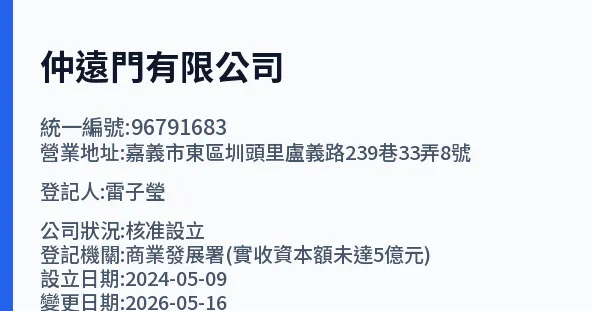 仲遠門有限公司的照片-統編 96791683(嘉義市) 公司登記資料與營業項目詳細圖表