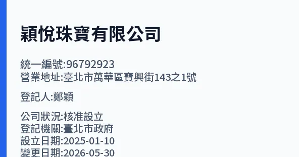 穎悅珠寶有限公司的照片-統編 96792923(臺北市) 公司登記資料與營業項目詳細圖表