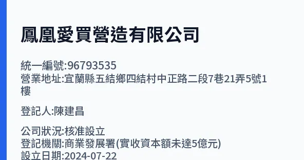 鳳凰愛買營造有限公司的照片-統編 96793535(宜蘭縣) 公司登記資料與營業項目詳細圖表
