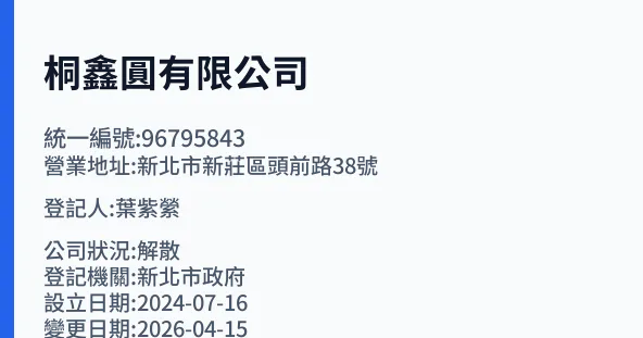 桐鑫圓有限公司的照片-統編 96795843(新北市) 公司登記資料與營業項目詳細圖表