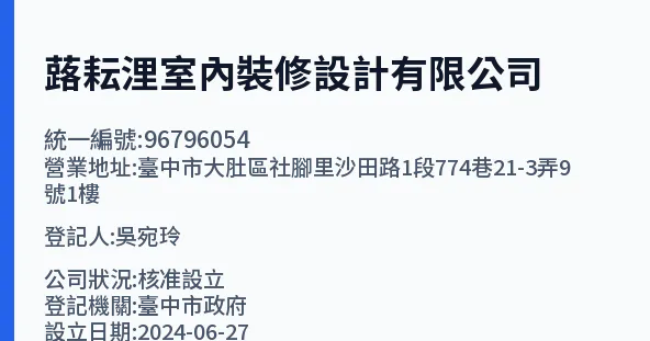 蕗耘浬室內裝修設計有限公司的照片-統編 96796054(臺中市) 公司登記資料與營業項目詳細圖表