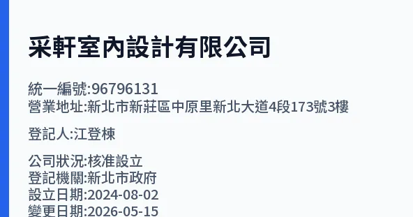 采軒室內設計有限公司的照片-統編 96796131(新北市) 公司登記資料與營業項目詳細圖表