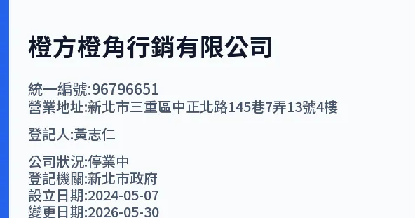 橙方橙角行銷有限公司的照片-統編 96796651(新北市) 公司登記資料與營業項目詳細圖表