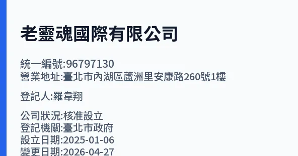 老靈魂國際有限公司的照片-統編 96797130(臺北市) 公司登記資料與營業項目詳細圖表