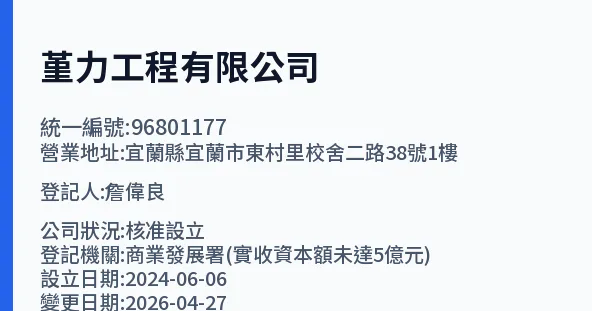堇力工程有限公司的照片-統編 96801177(宜蘭縣) 公司登記資料與營業項目詳細圖表