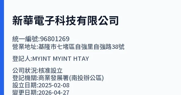 新華電子科技有限公司的照片-統編 96801269(基隆市) 公司登記資料與營業項目詳細圖表