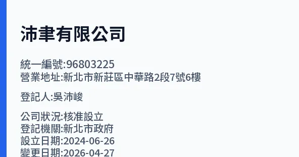 沛聿有限公司的照片-統編 96803225(新北市) 公司登記資料與營業項目詳細圖表