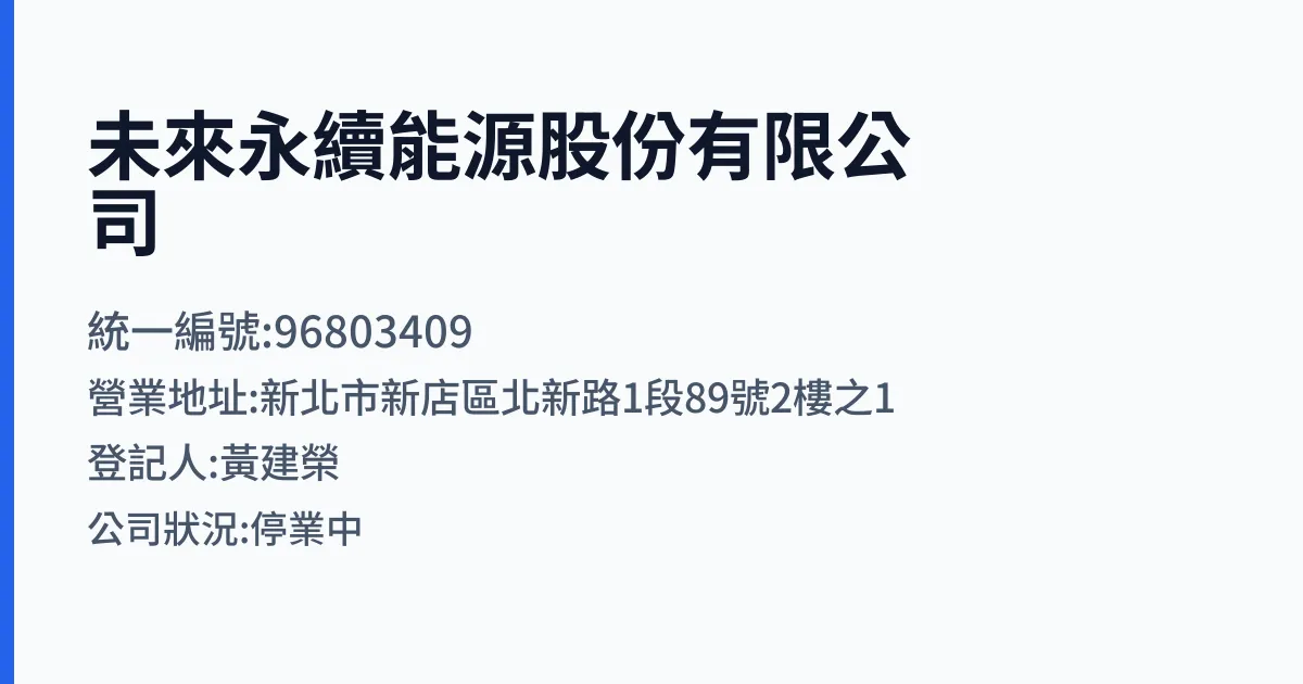 未來永續能源股份有限公司 - 統編 96803409(新北市) 公司登記資料與營業項目詳細圖表
