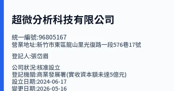 超微分析科技有限公司的照片-統編 96805167(新竹市) 公司登記資料與營業項目詳細圖表
