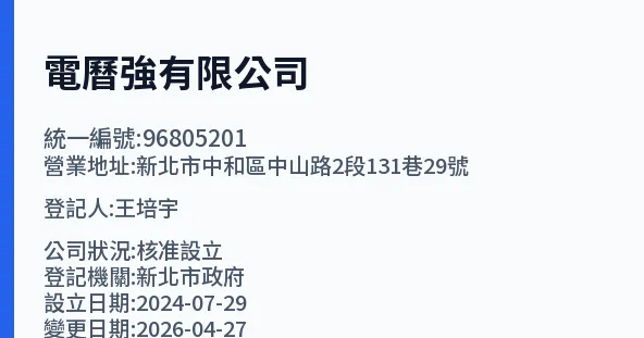 電曆強有限公司的照片-統編 96805201(新北市) 公司登記資料與營業項目詳細圖表