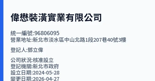 偉懋裝潢實業有限公司的照片-統編 96806095(新北市) 公司登記資料與營業項目詳細圖表