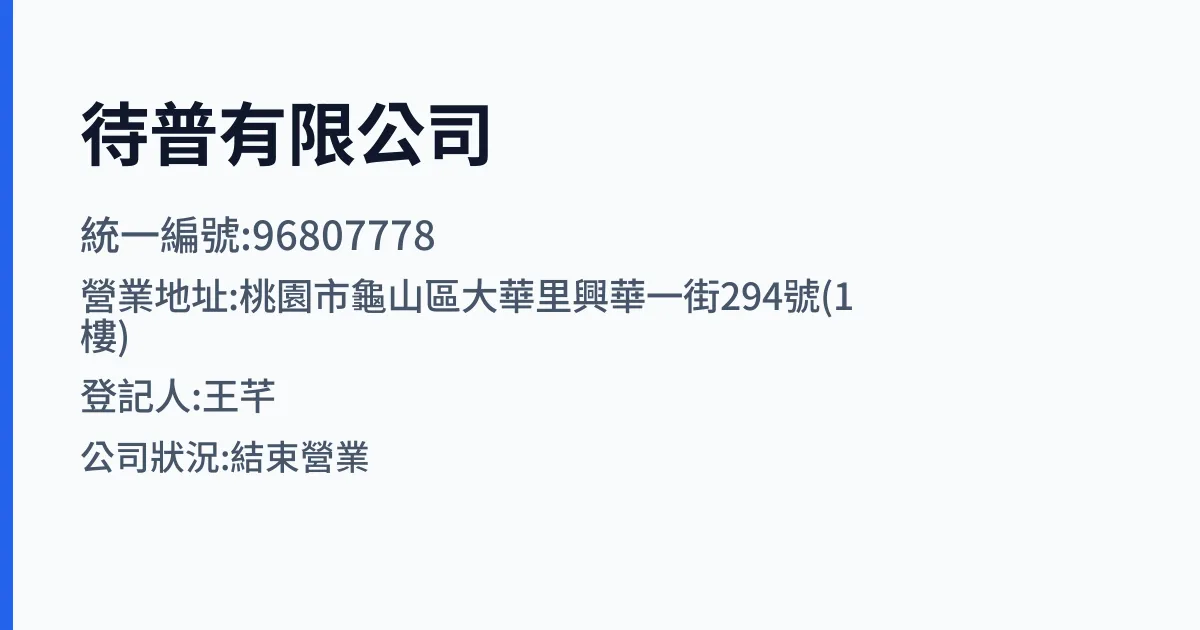 待普有限公司 - 統編 96807778(桃園市) 公司登記資料與營業項目詳細圖表
