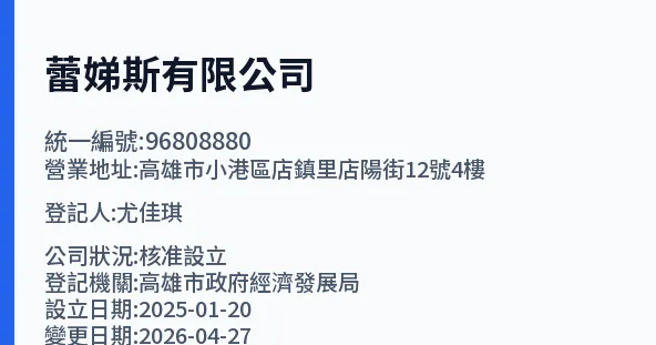 蕾娣斯有限公司的照片-統編 96808880(高雄市) 公司登記資料與營業項目詳細圖表