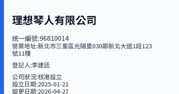 理想琴人有限公司的照片-統編 96810014(新北市) 公司登記資料與營業項目詳細圖表