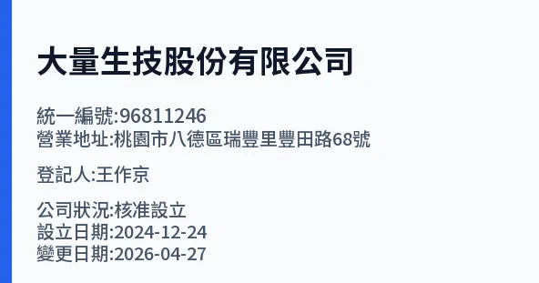 大量生技股份有限公司的照片-統編 96811246(桃園市) 公司登記資料與營業項目詳細圖表