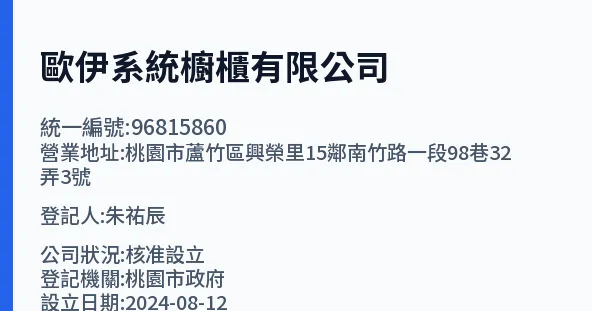 歐伊系統櫥櫃有限公司的照片-統編 96815860(桃園市) 公司登記資料與營業項目詳細圖表