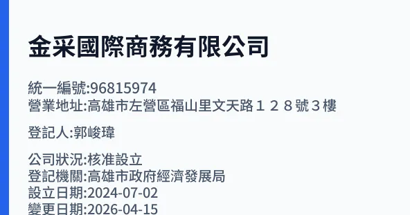 金采國際商務有限公司的照片-統編 96815974(高雄市) 公司登記資料與營業項目詳細圖表