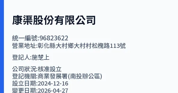 康渠股份有限公司的照片-統編 96823622(彰化縣) 公司登記資料與營業項目詳細圖表