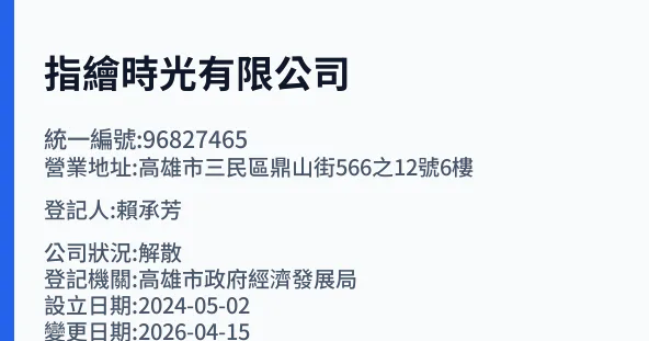 指繪時光有限公司的照片-統編 96827465(高雄市) 公司登記資料與營業項目詳細圖表