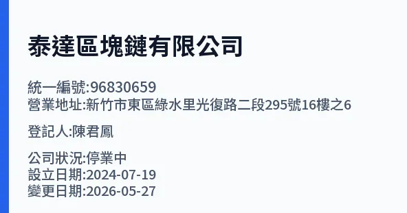 泰達區塊鏈有限公司的照片-統編 96830659(新竹市) 公司登記資料與營業項目詳細圖表