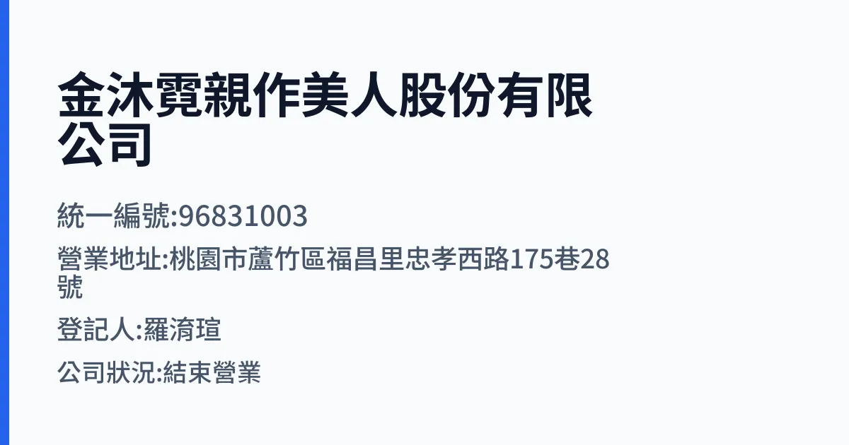 金沐霓親作美人股份有限公司 - 統編 96831003(桃園市) 公司登記資料與營業項目詳細圖表