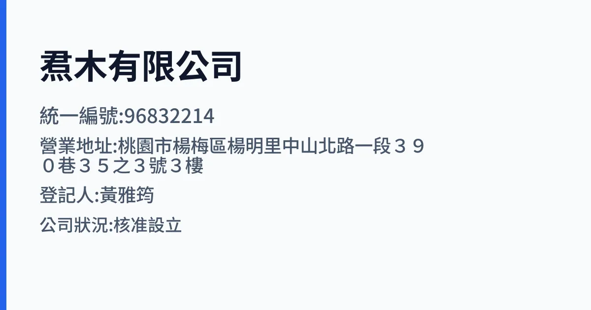 焄木有限公司 - 統編 96832214（桃園市） 公司登記資料與營業項目詳細圖表