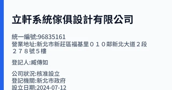 立軒系統傢俱設計有限公司的照片-統編 96835161(新北市) 公司登記資料與營業項目詳細圖表