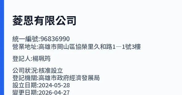 菱恩有限公司的照片-統編 96836990(高雄市) 公司登記資料與營業項目詳細圖表