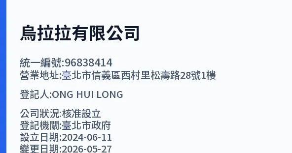 烏拉拉有限公司的照片-統編 96838414(臺北市) 公司登記資料與營業項目詳細圖表