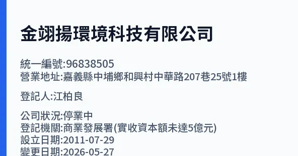 金翊揚環境科技有限公司的照片-統編 96838505(嘉義縣) 公司登記資料與營業項目詳細圖表