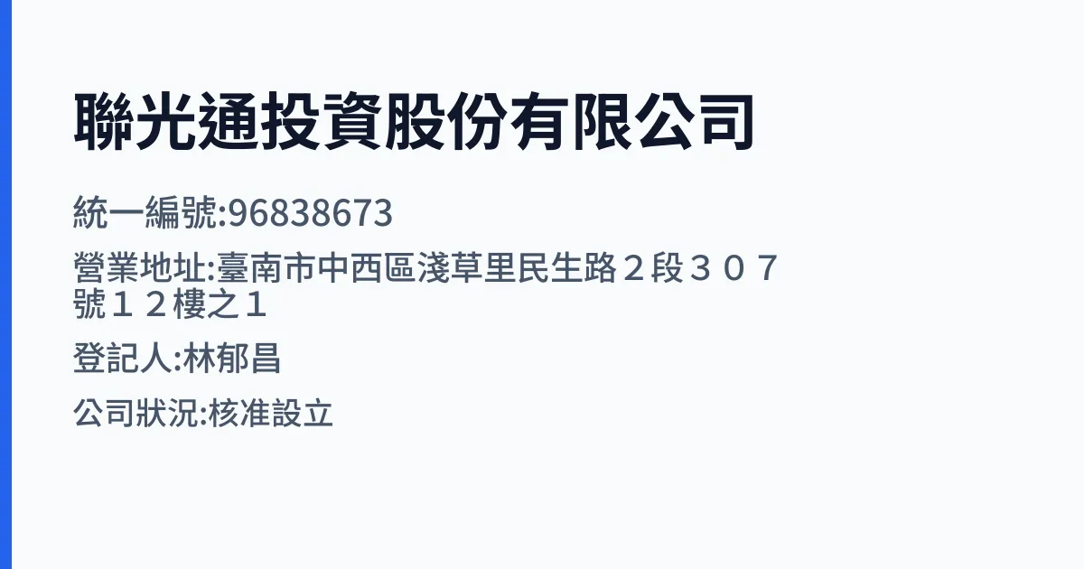 聯光通投資股份有限公司 - 統編 96838673(臺北市) 公司登記資料與營業項目詳細圖表