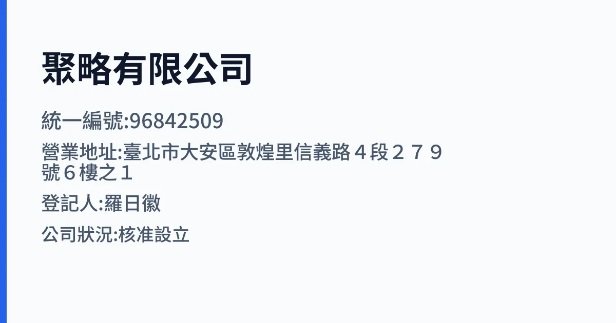 聚略有限公司 - 統編 96842509(臺北市) 公司登記資料與營業項目詳細圖表