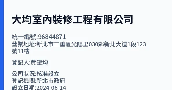 大均室內裝修工程有限公司的照片-統編 96844871(新北市) 公司登記資料與營業項目詳細圖表