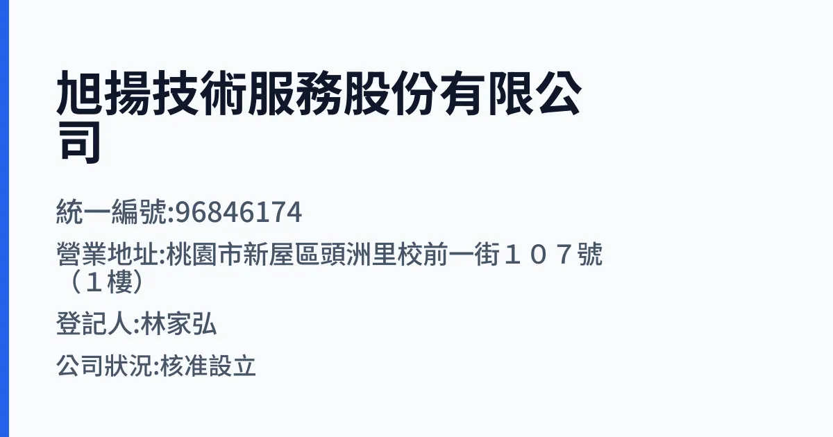 旭揚技術服務股份有限公司 - 統編 96846174（桃園市） 公司登記資料與營業項目詳細圖表