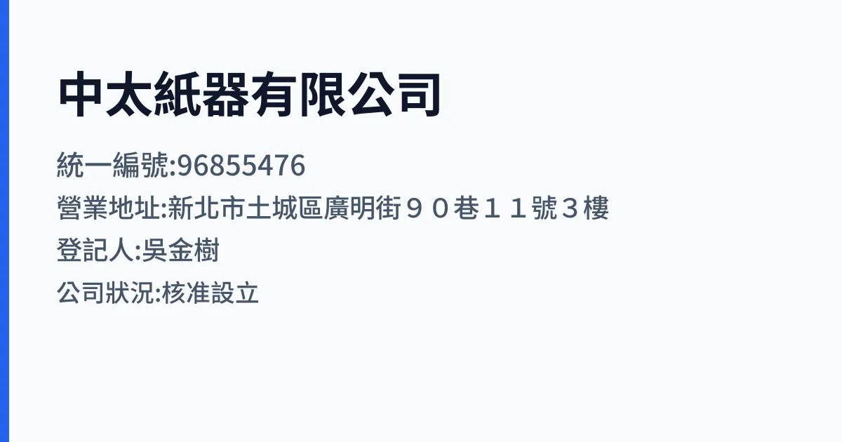 中太紙器有限公司 - 統編 96855476(新北市) 公司登記資料與營業項目詳細圖表