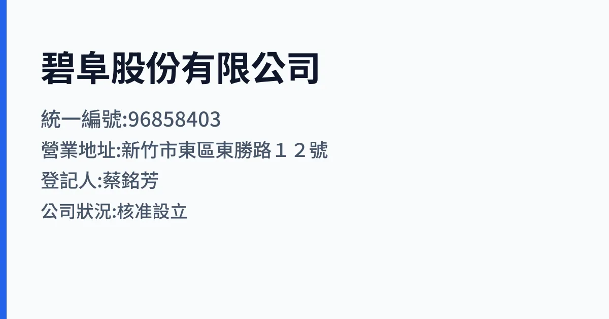 碧阜股份有限公司 - 統編 96858403(新竹市) 公司登記資料與營業項目詳細圖表