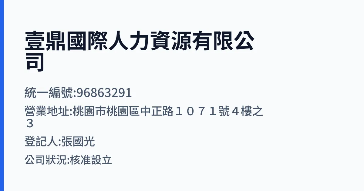 壹鼎國際人力資源有限公司 - 統編 96863291（桃園市） 公司登記資料與營業項目詳細圖表