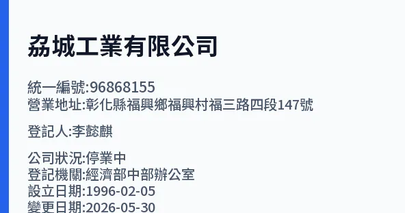 劦城工業有限公司的照片-統編 96868155(彰化縣) 公司登記資料與營業項目詳細圖表