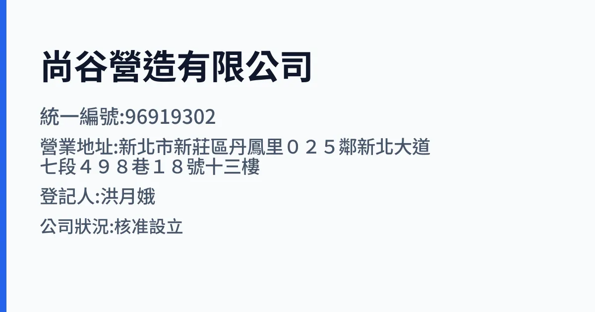 尚谷營造有限公司 - 統編 96919302(新北市) 公司登記資料與營業項目詳細圖表
