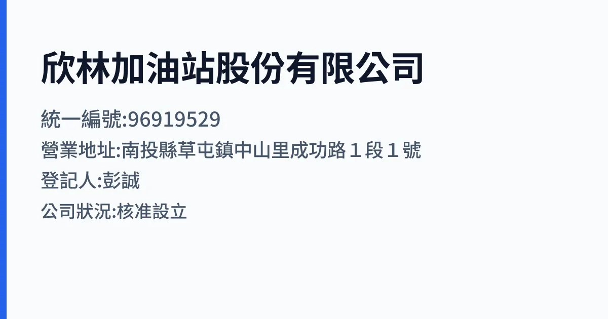 欣林加油站股份有限公司 - 統編 96919529(南投縣) 公司登記資料與營業項目詳細圖表