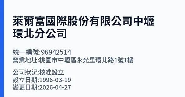 萊爾富國際股份有限公司中壢環北分公司的照片-統編 96942514(桃園市) 公司登記資料與營業項目詳細圖表