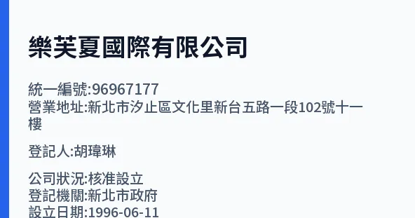 樂芙夏國際有限公司的照片-統編 96967177(新北市) 公司登記資料與營業項目詳細圖表