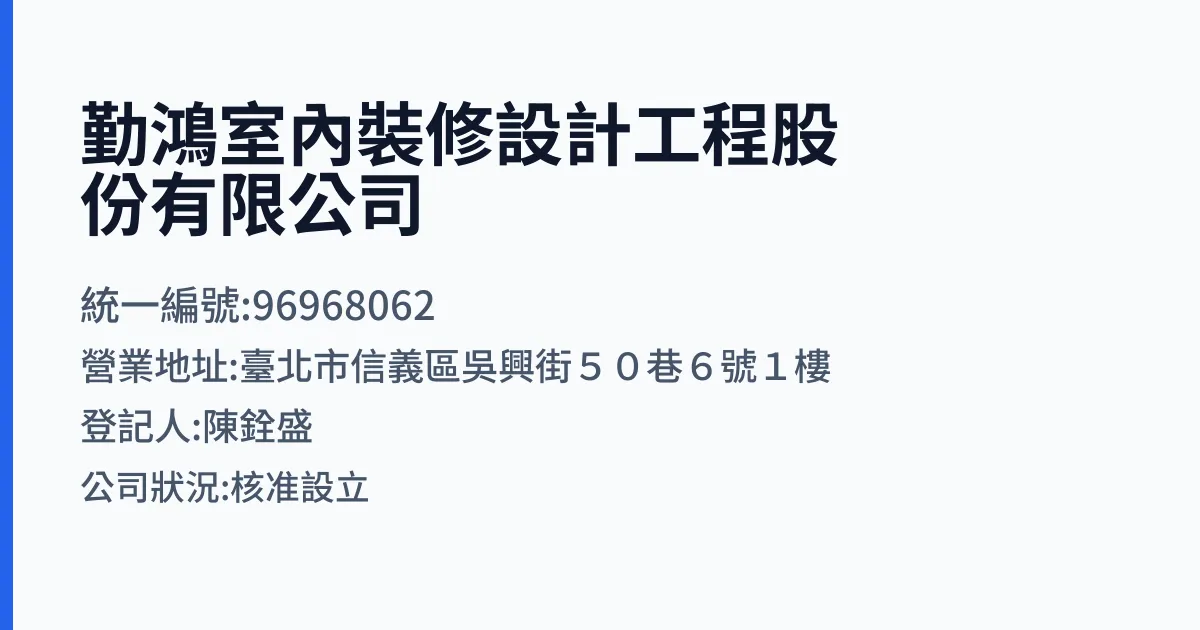勤鴻室內裝修設計工程股份有限公司 - 統編 96968062(臺北市) 公司登記資料與營業項目詳細圖表