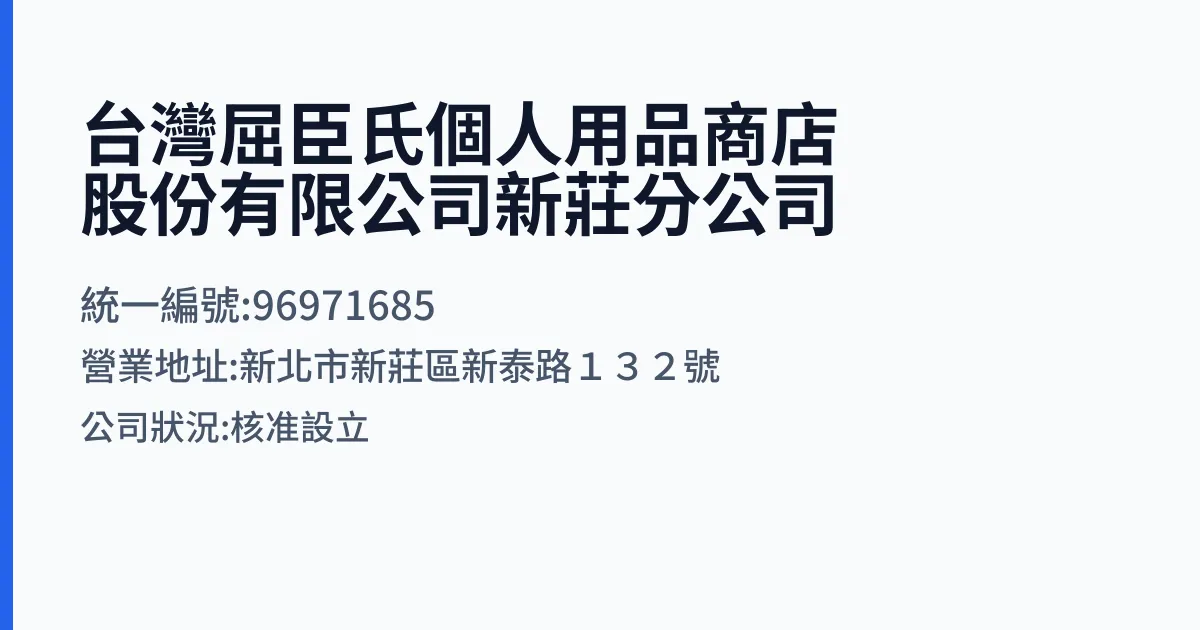 台灣屈臣氏個人用品商店股份有限公司新莊分公司 - 統編 96971685(新北市) 公司登記資料與營業項目詳細圖表